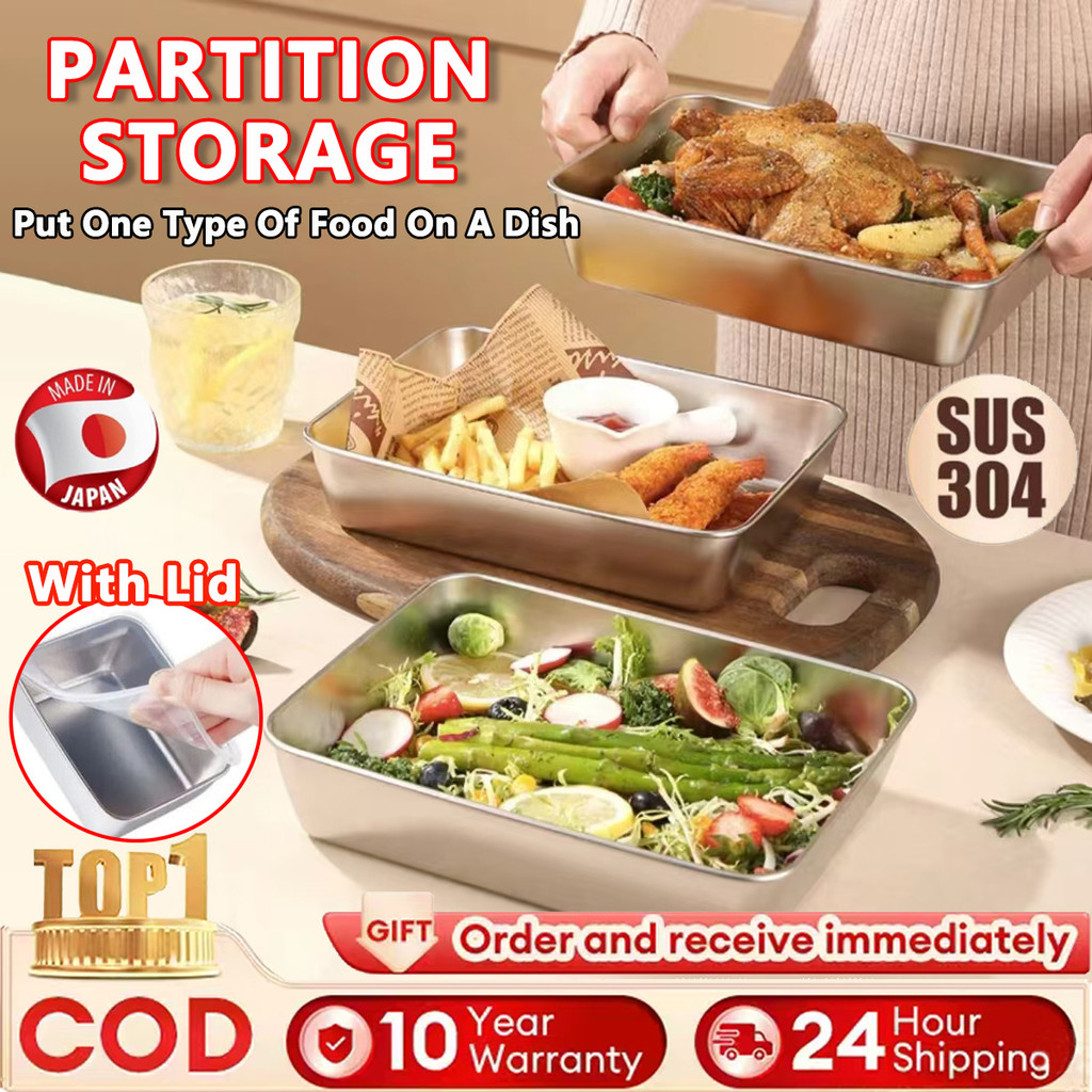 304 Stainless Steel Japanese Style Tray Food Storage Box with Lid ...