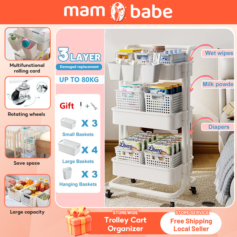 3 Layer Organizer Trolley Utility Cart With 10pcs Baskets Trolley Cart ...