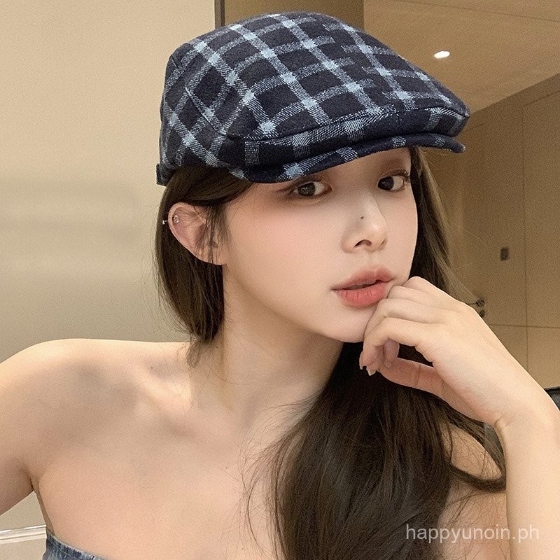 Spring British Style Preppy Style Plaid Retro Advance Hats Female ...