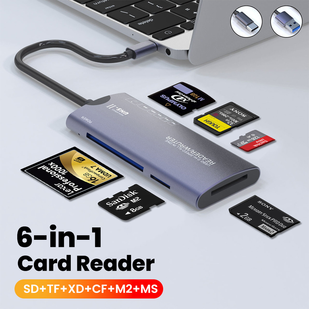 6-in-1 USB/Type-C high-speed MS multi-function CF card reader SD ...