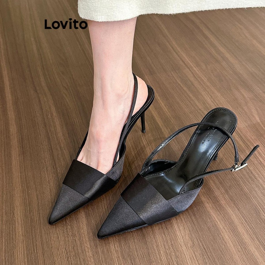 Lovito Women Elegant Plain French Temperament Advanced Satin Pointed ...