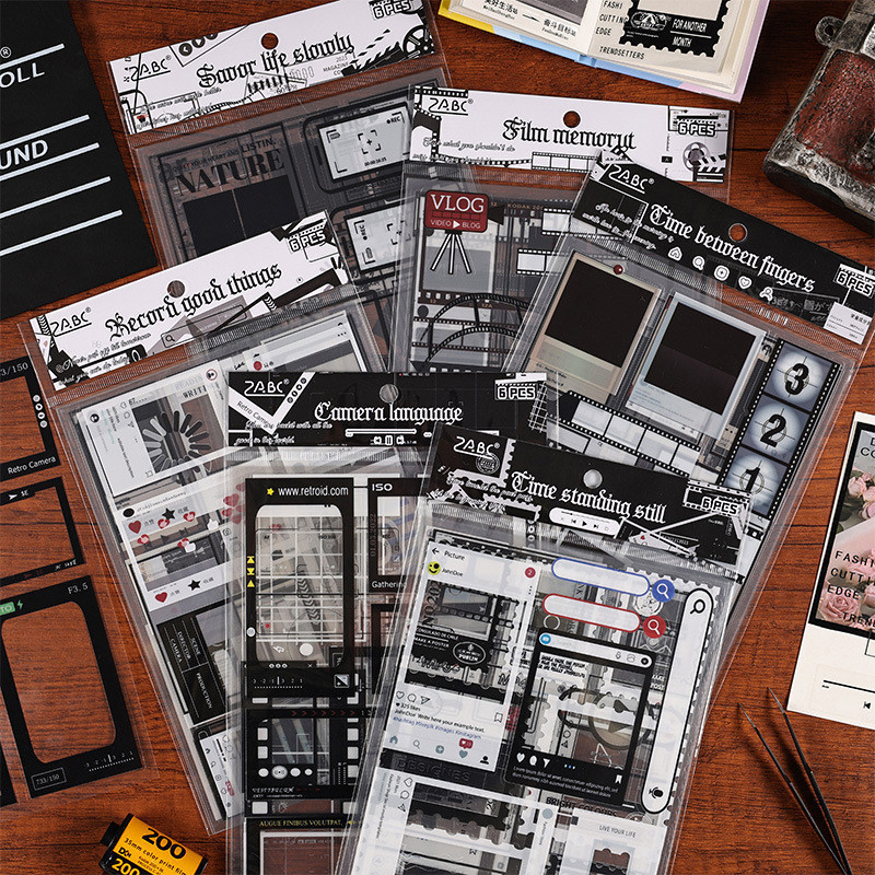 6 Sheets Retro Camera Film Sticker Decorative Scrapbook Sticker Photo ...
