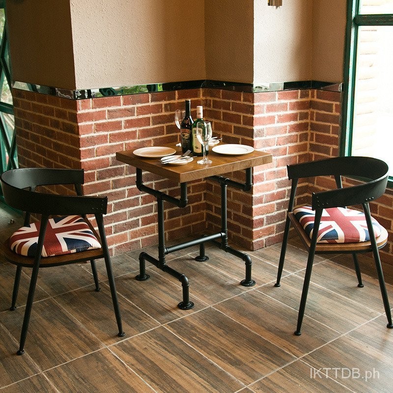 American Solid Wood Dining Table Retro Industrial Wind Pipe Dining ...