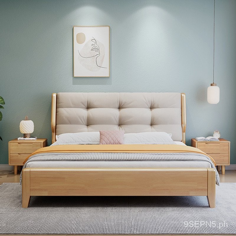 Modern Minimalist Solid Wood Bed1.8mDouble Bed Japanese Cloud Bed1 ...