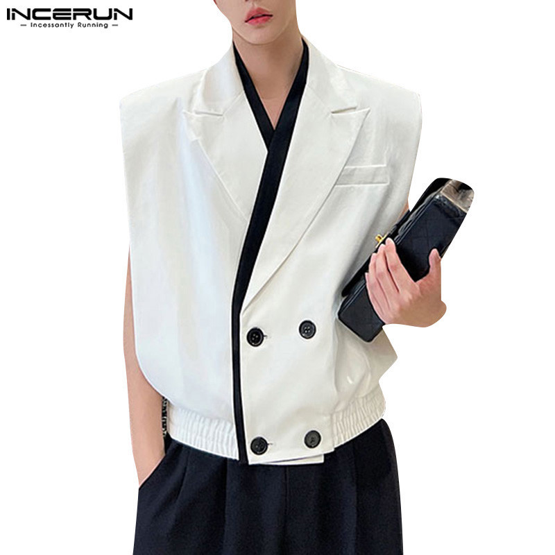 INCERUN Men Korean Fashion Colour Blocked Shoulder Pads Sleeveless ...