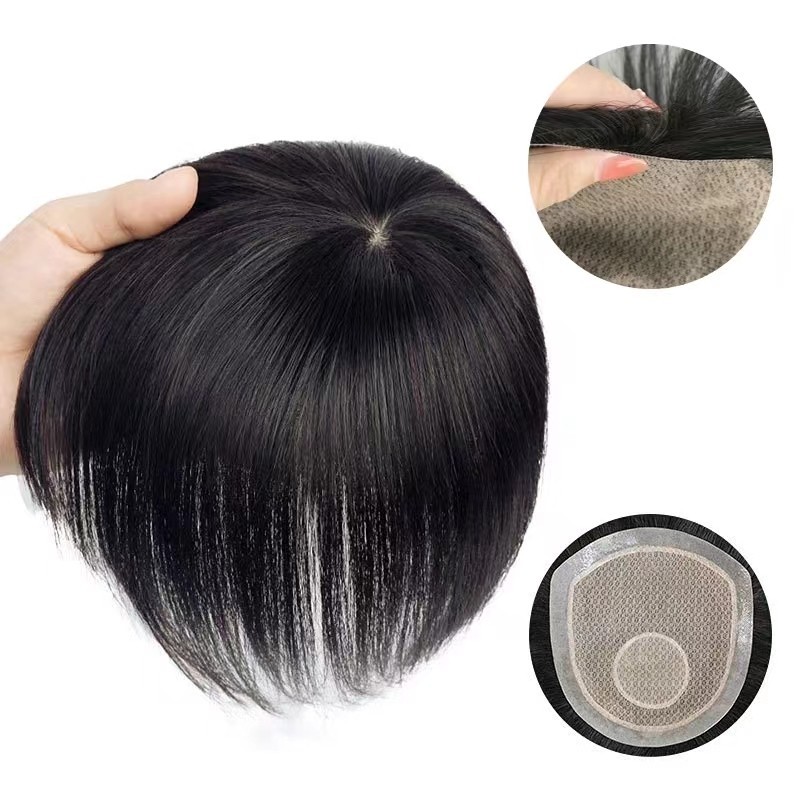 100% human hair men's full hand woven hair patch with rotating NPU edge ...