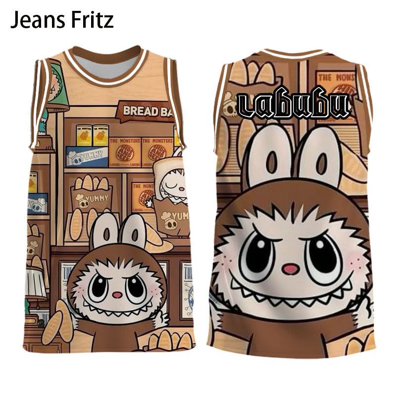 2024 New Pop Mart Labubu Doll Jeans Fritz Men's Summer Sleeve Top ...