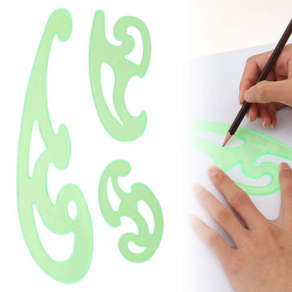 3pcs/pack Multi-Function Green Curve Rulers Set for Drafting / Drawing ...