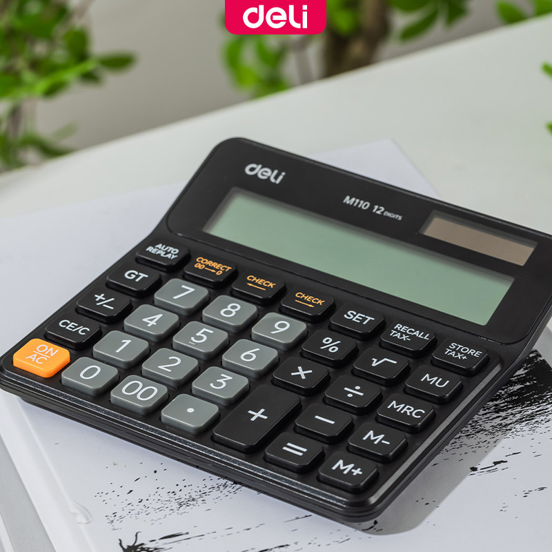 Deli 12 Digits Big Display Solar Desktop Electronic Calculator for School&Office (With Battery ...