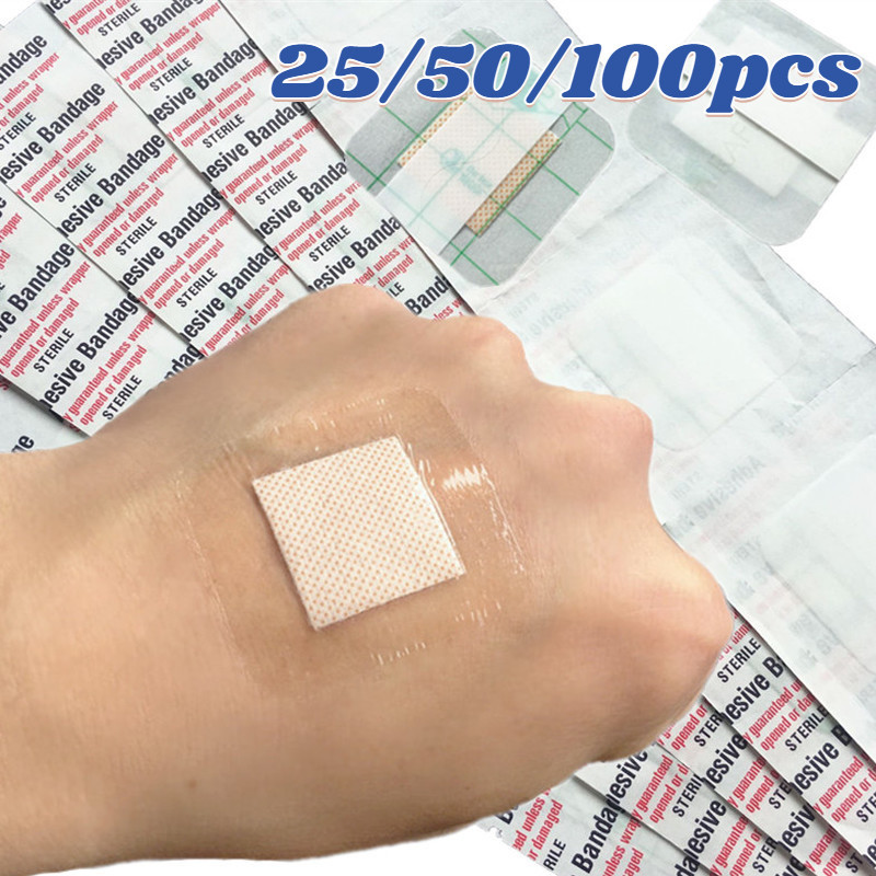 25/50/100pcs Waterproof Non-woven Adhesive Wound Dressing Band Aid ...