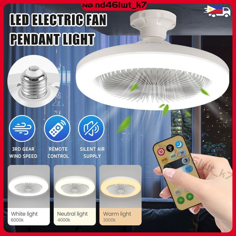 Ceiling Fan with Light 3 Colors Ceiling Light Remote Control LED E27 ...