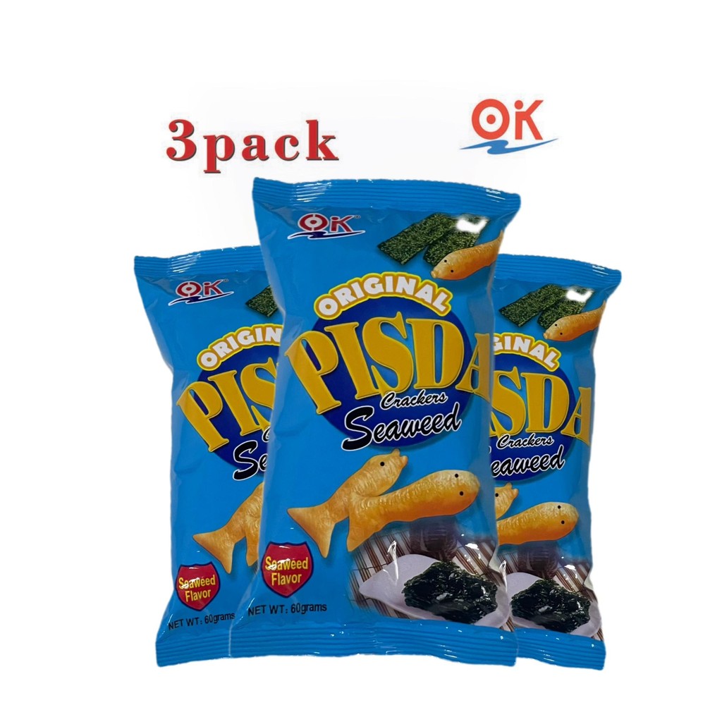 OK ORIGINAL PISDA Fish-shaped seaweed flavored snack chips biscuits 60g ...