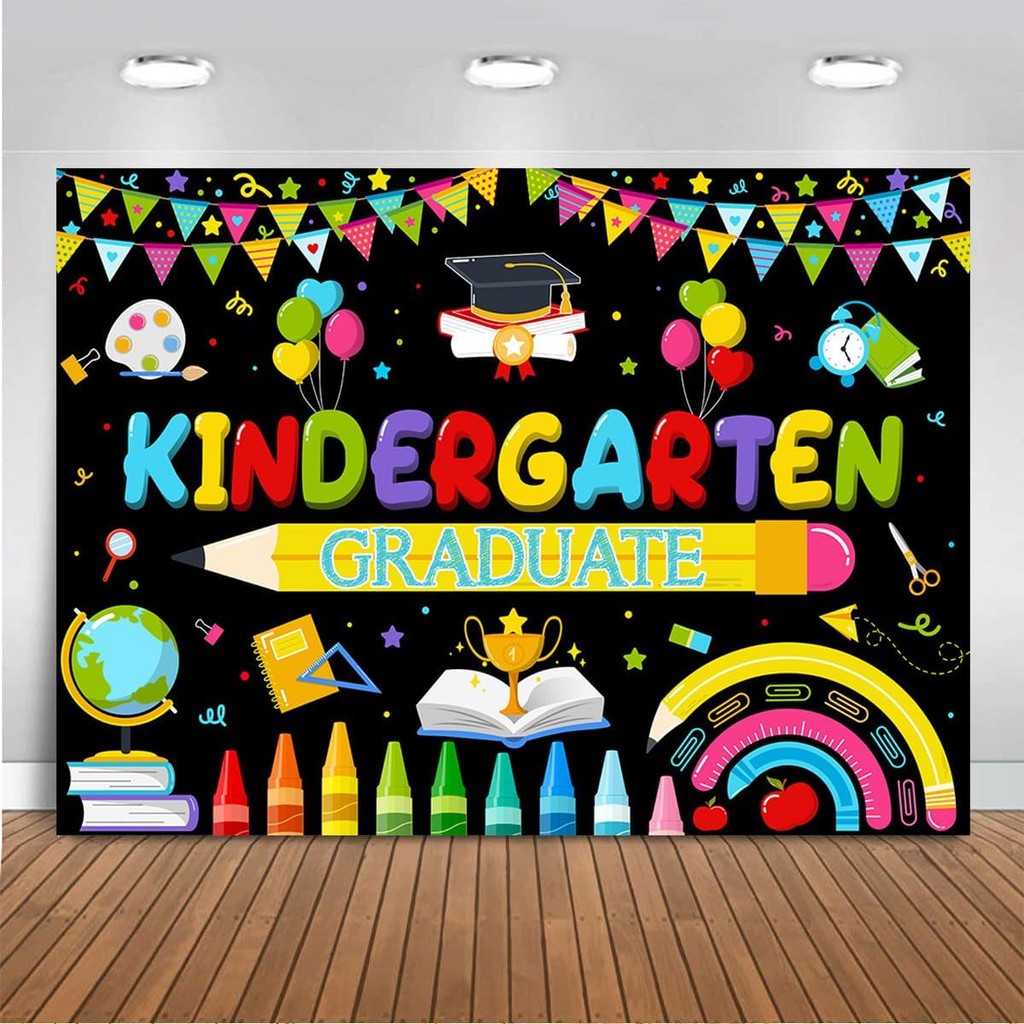 Kindergarten Graduation Photography Backdrop Black Preschool Graduation ...
