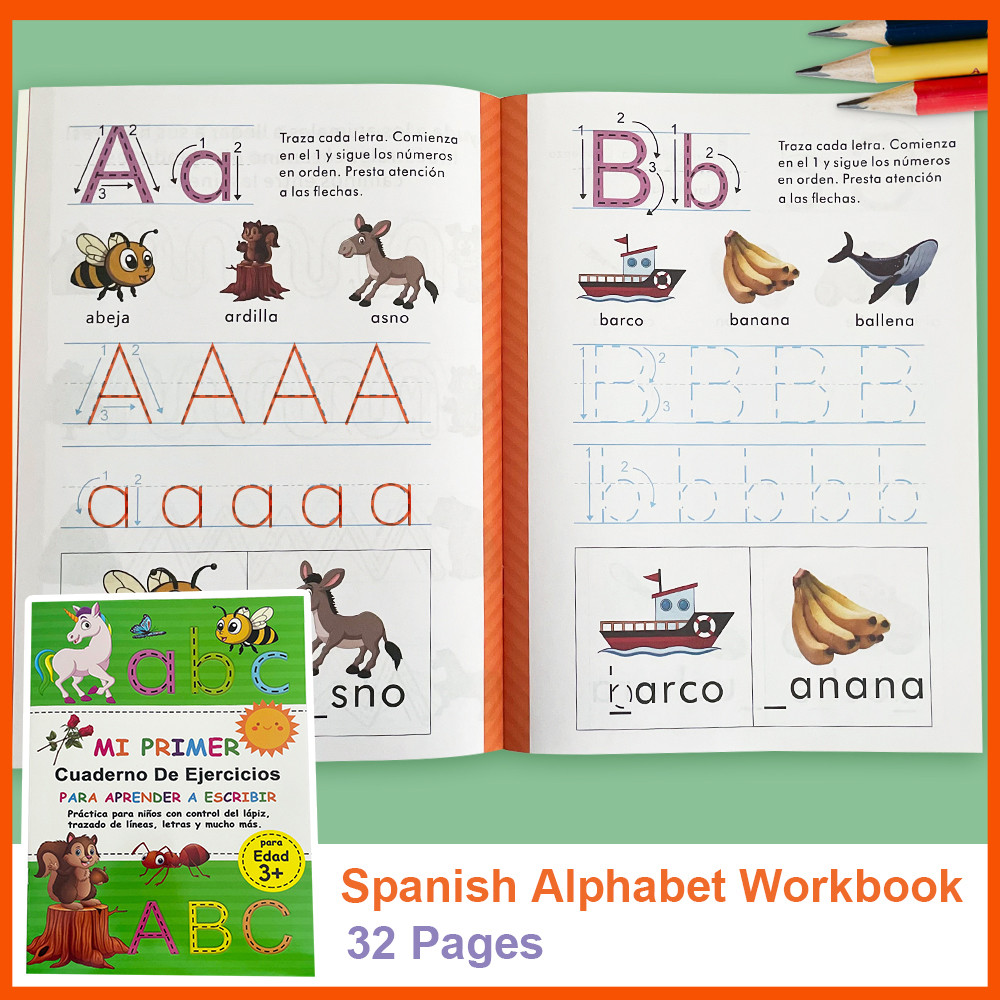 32Pages Spanish Alphabet Trace Workbook for Kids Preschool Trace ABC ...