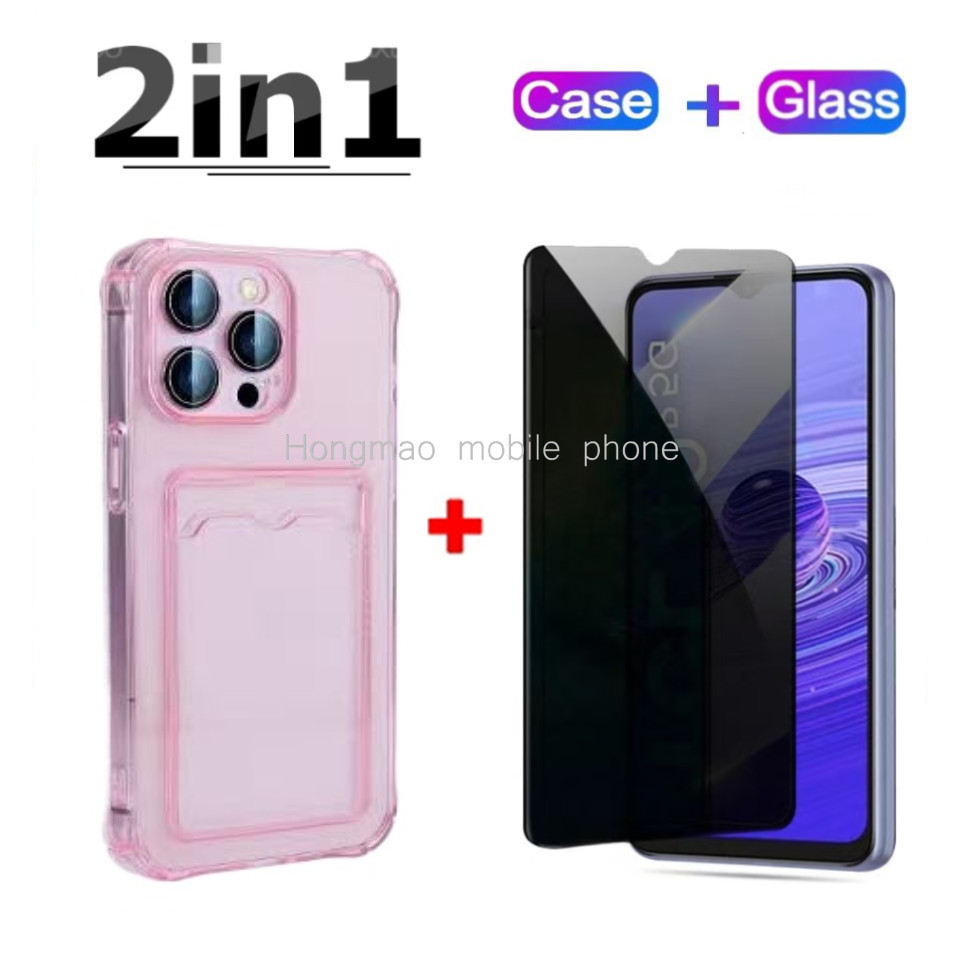 2in1 Anti-Spy Tempered Glass+phone case For Oppo A2 A3 A3X A3S A5 A5S A7 A9 A11K A12 A12E A15 ...