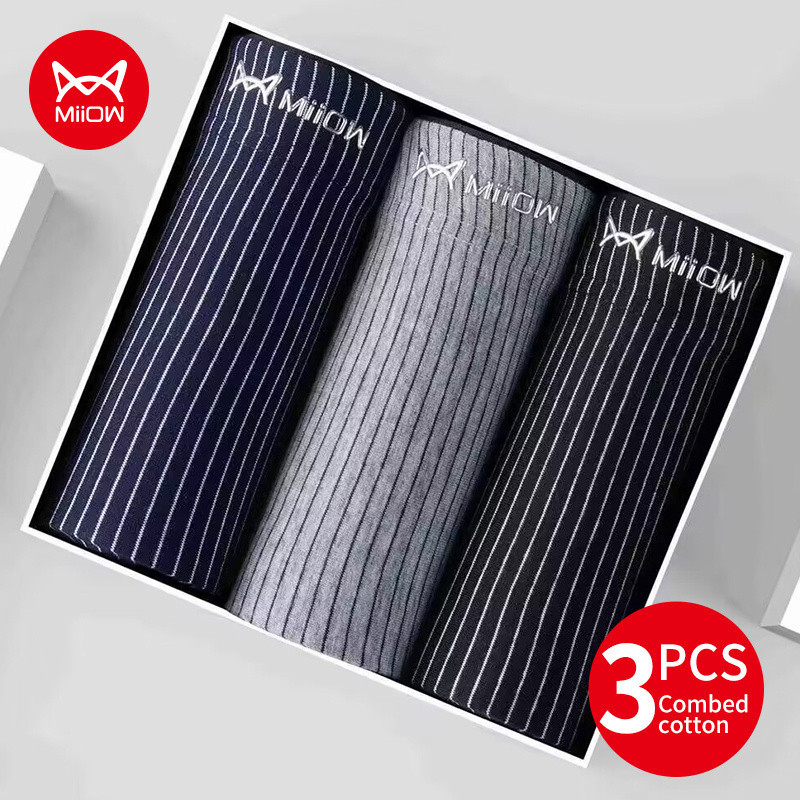 MiiOW 3Pcs Cotton Graphene Men's Boxers Antibacterial Breathable Mesh ...