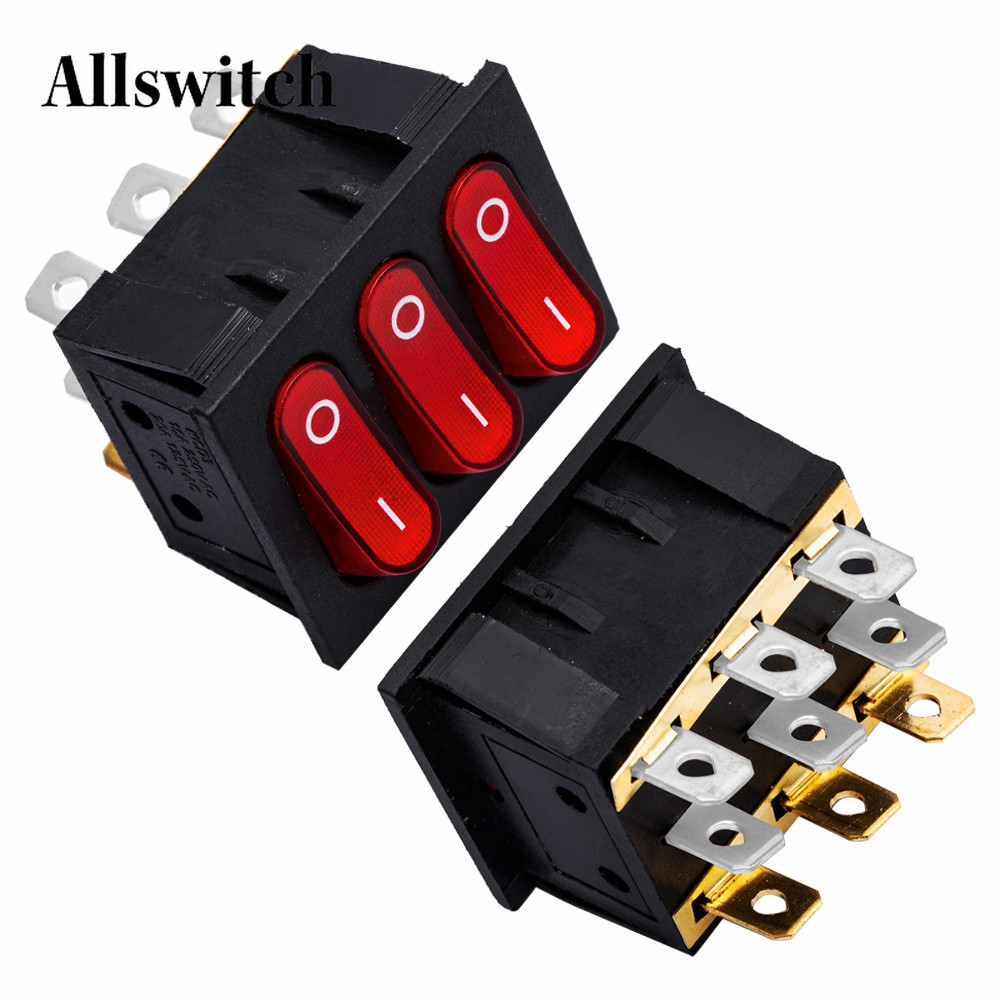 KCD3 Rocker Switch 9Pin ON-OFF 16A 250V AC Triple Switch KCD3-303 ...