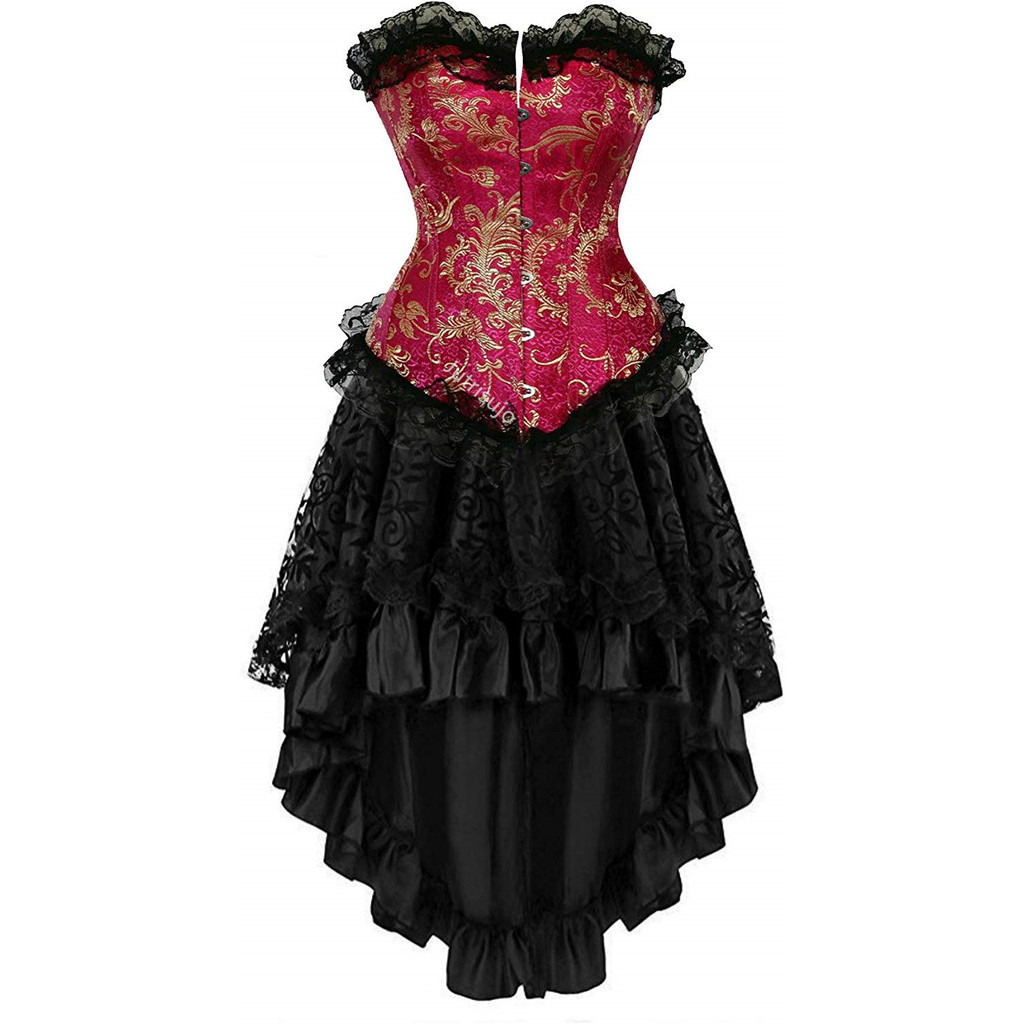 Red Corset Bustier Dress With Skirt Top Lace up Sexy Victorian Gothic ...