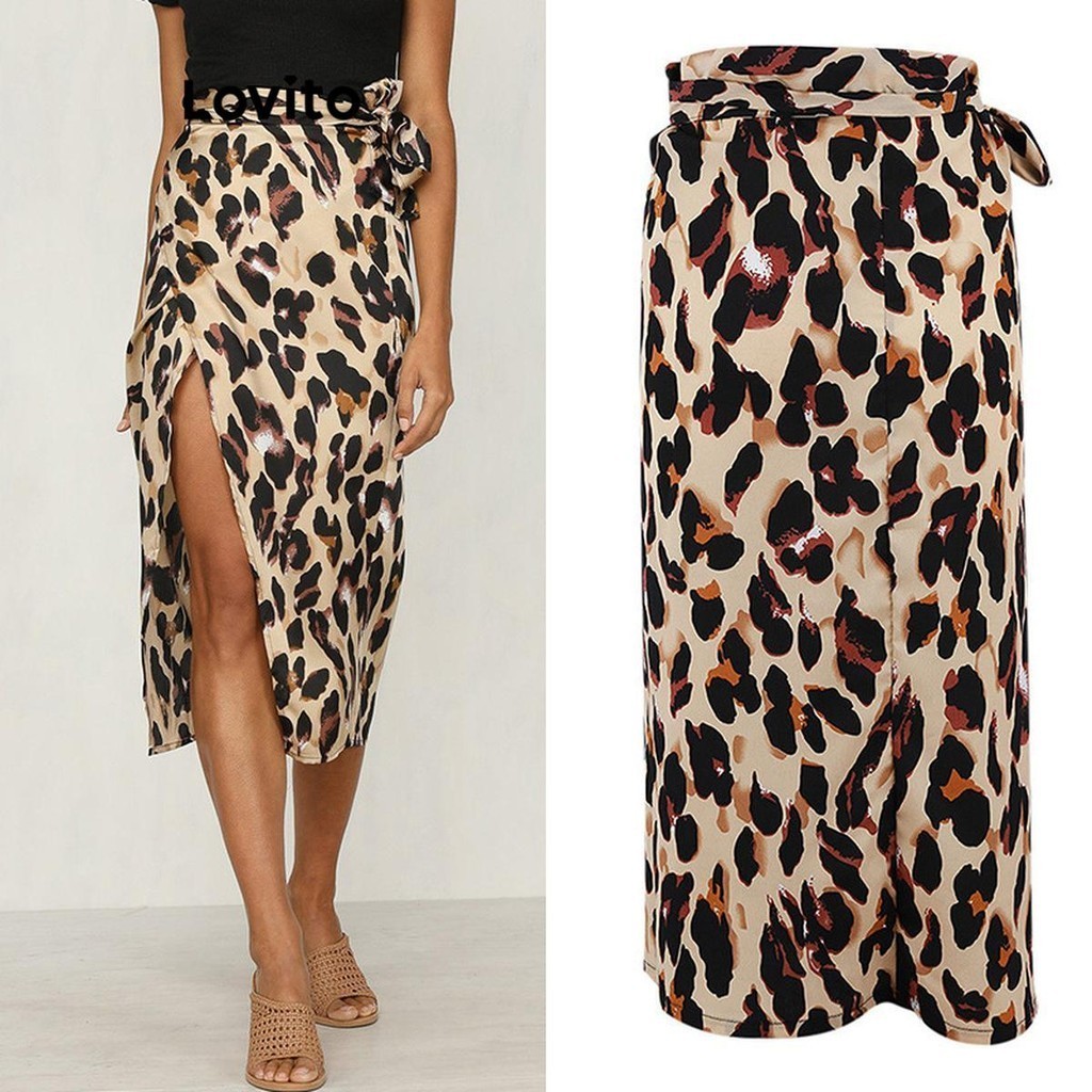 Lovito Women Elegant Leopard Split Lace Up Skirts LNL63290 | Shopee ...