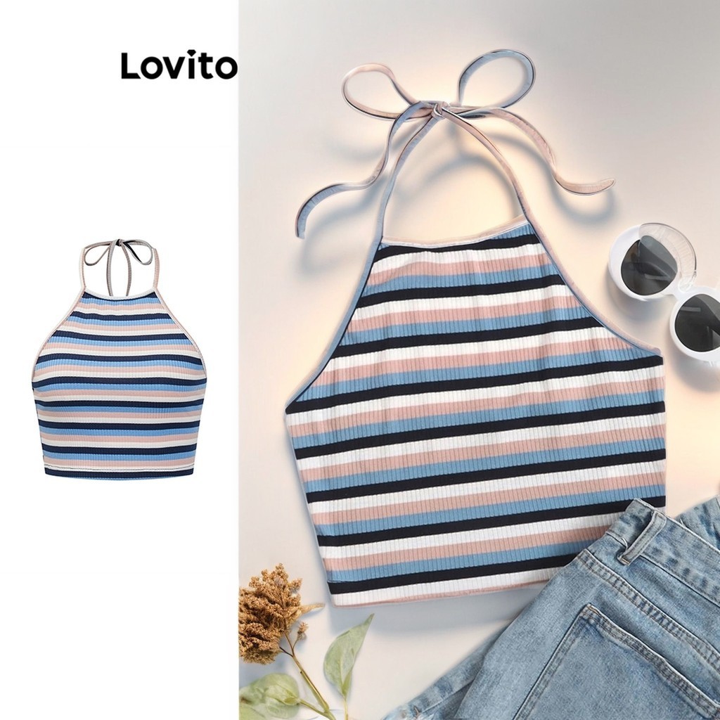 Lovito Women Casual Striped Backless Tank Top L88AD030 | Shopee Philippines