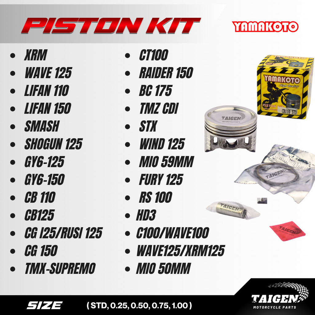 YAMAKOTO Motorcycle Piston Kit ( STD,0.25 , 0.5, 0.75, 1.00) Part 2 ...