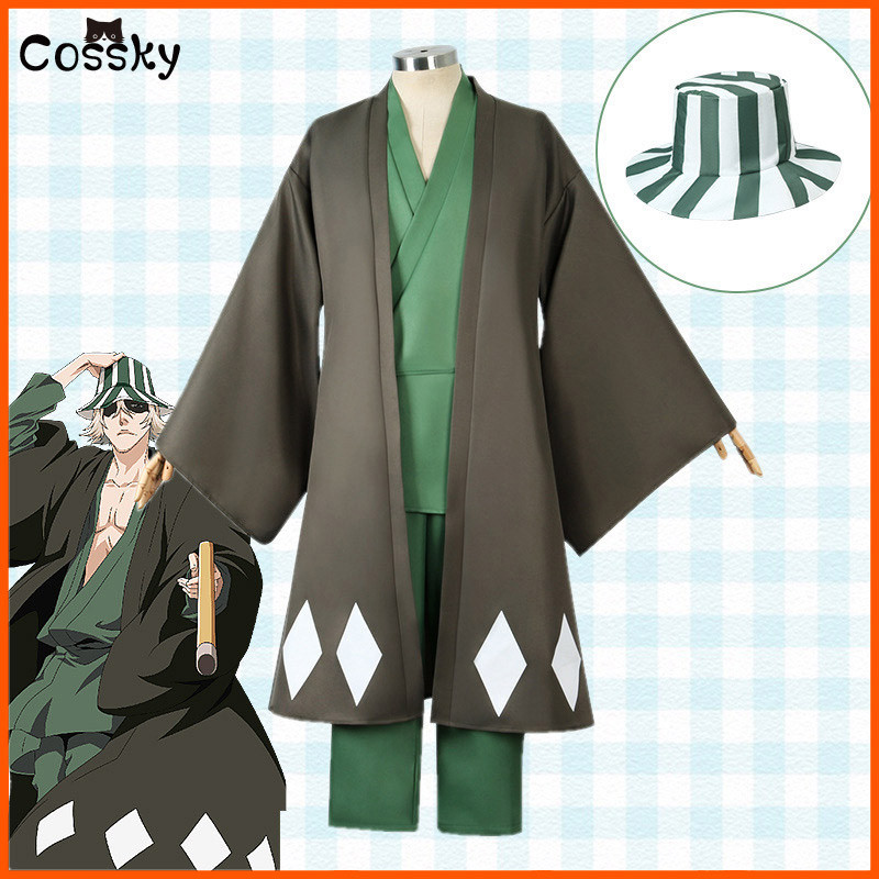 Anime Bleach Urahara Kisuke Cosplay Costume Black Green Cloak Haori ...