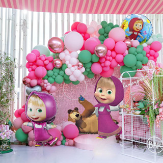 84pcs Masha and The Bear Theme Pink Green Balloon Garland Arch Kit with ...