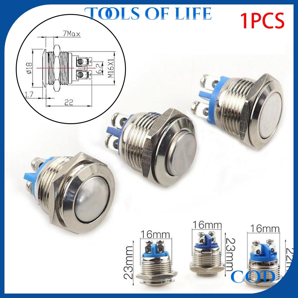 FSFO_16mm Screw Foot Waterproof Metal Push Button Switch Self-reset ...