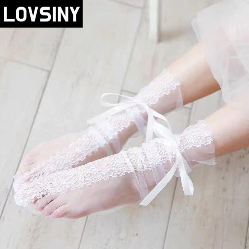 (Y2K)Bow Socks Transparent Glass Silk Girl/Women Lace Socks(JK ...