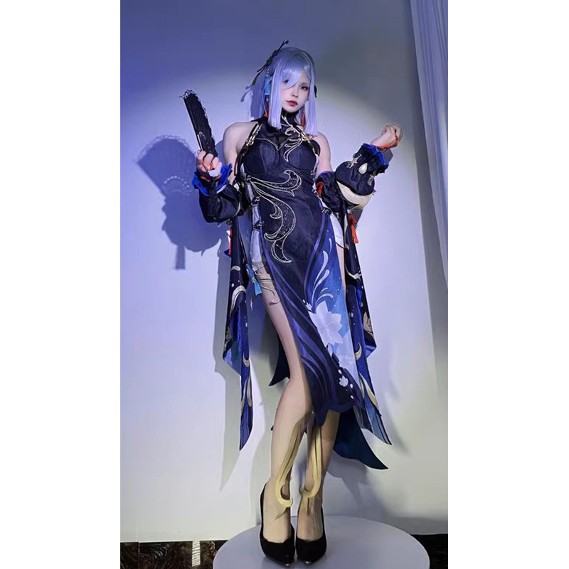 Genshin Impact Cos Shenhe Cosplay Frostflower Dew Shenhe Cheongsam ...
