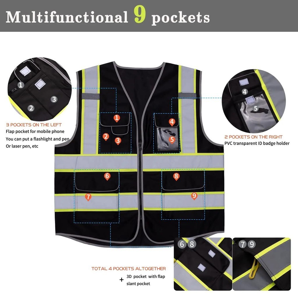 High Visibility Signal Vest Work Safety Jacket Reflective Safety Vest ...