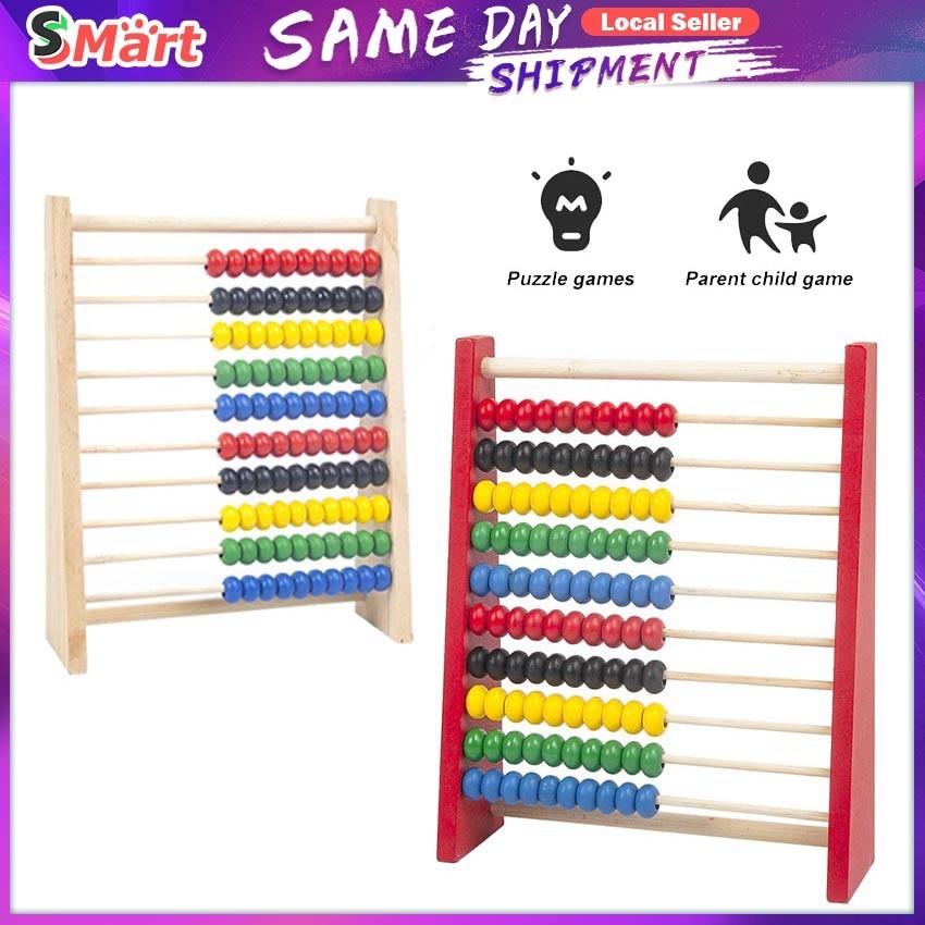 10 Row Wooden Counting Frame Abacus Kids Educational Counting Toys ...