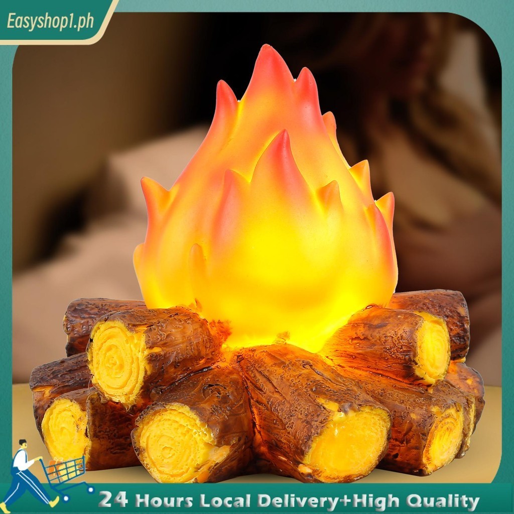Flame Light Battery Powered Fake Fire Lamps Decorative Realistic Flame Lamp Resin LED Night ...