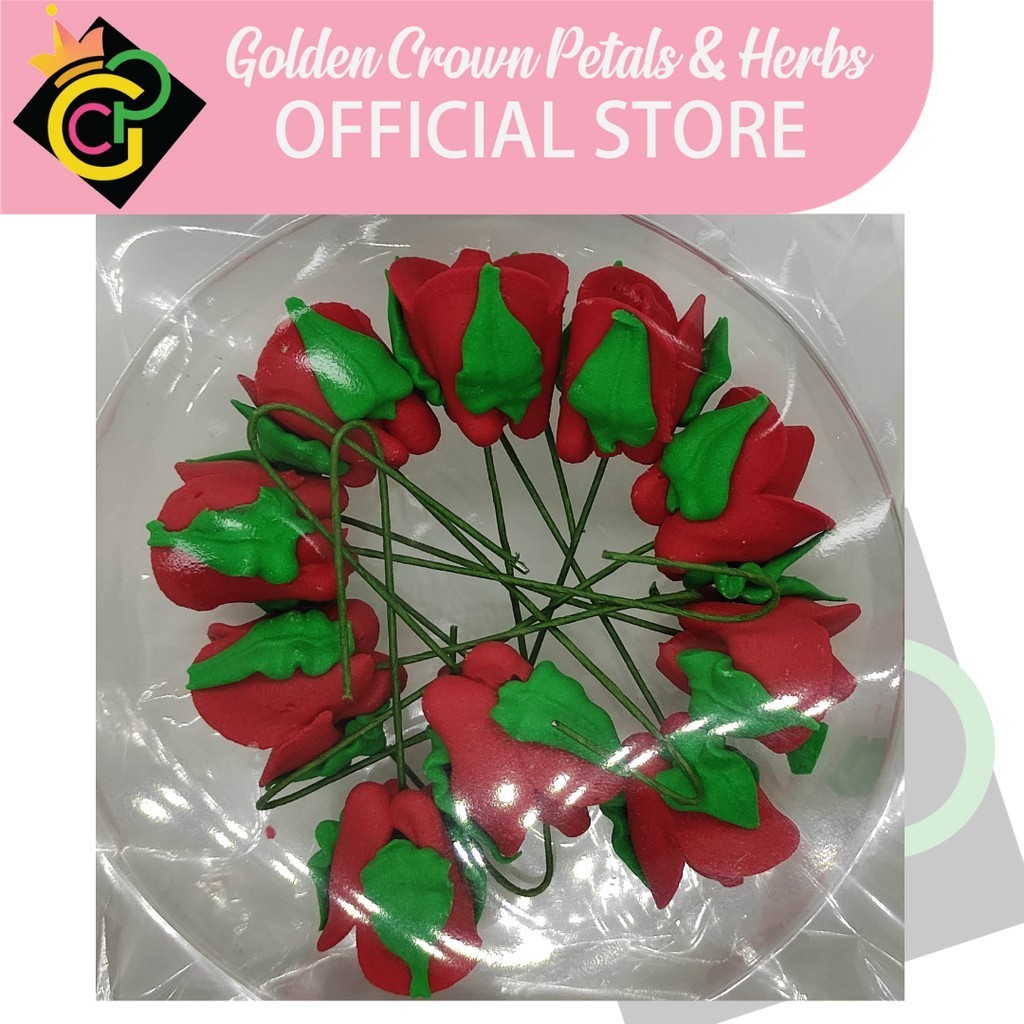 Rose Buds w/ Calyx Royal Icing 2D cake cupcake edible flower sugar ...