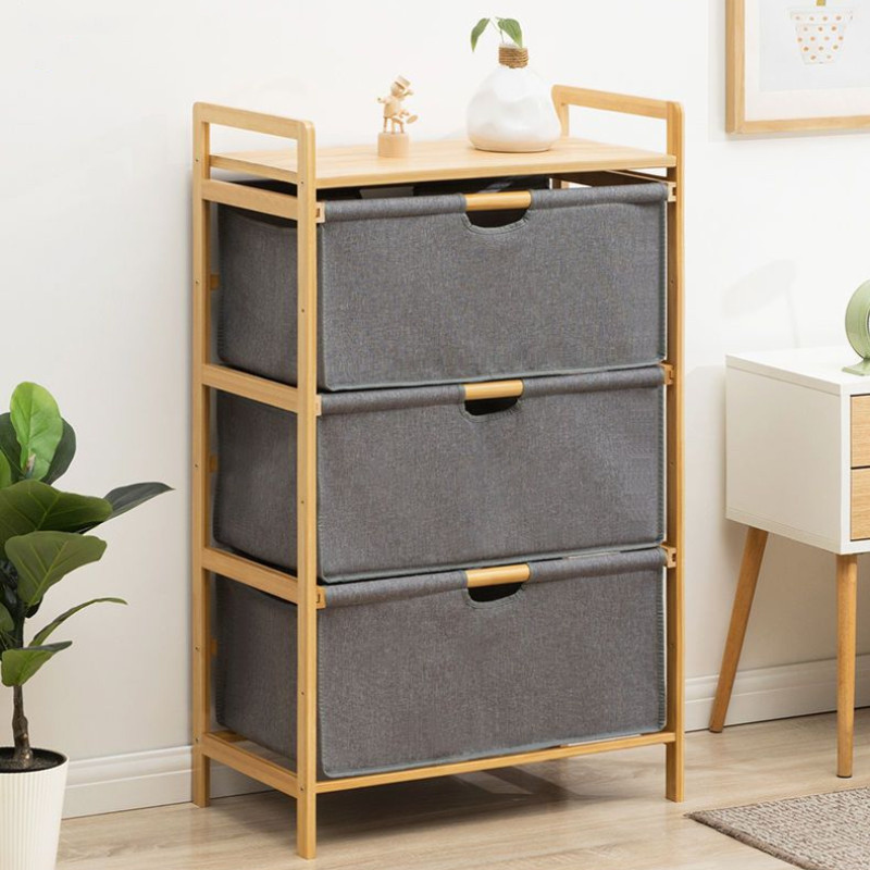 Storage Cabinet Drawer Type Storage Cabinet Bamboo Wood Oxford Cloth ...