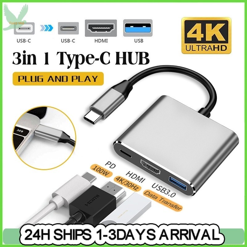 3 in 1 Type C to HDMI Adapter Type C OTG Hub 4k HDMI PD Fast Charging ...
