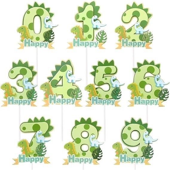 Green Number Dinosaur Birthday Cake Topper Numbers 1 2 3 4 5 6 7 8 9 0 ...