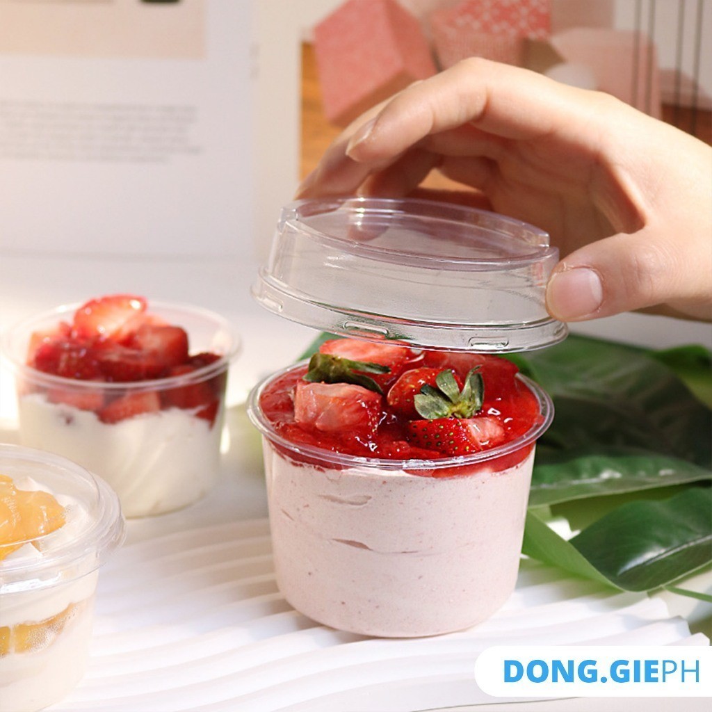 10pcs Round Clear Dessert Plastic Container With Lid Mousse Mini Cake ...