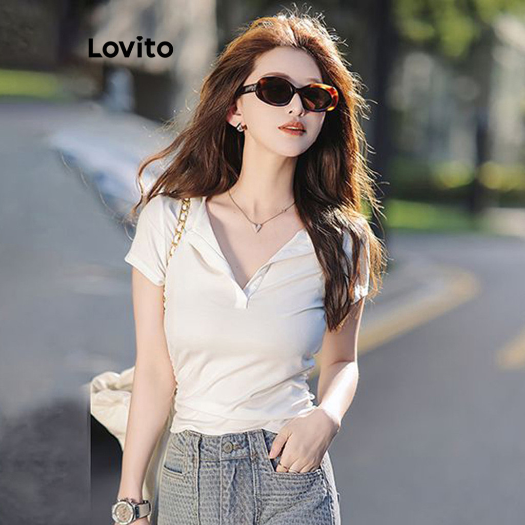 Lovito Women Casual Plain Basic T-Shirt LNE53290 | Shopee Philippines