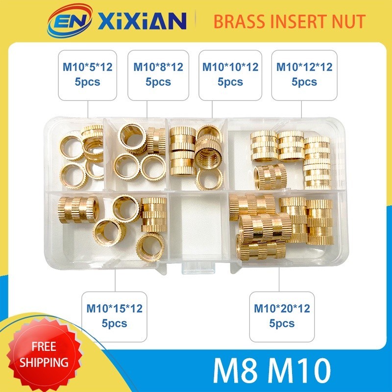 30PCS/set M8 M10 Brass Insert Nut Assortment Kit Threaded Knurled ...