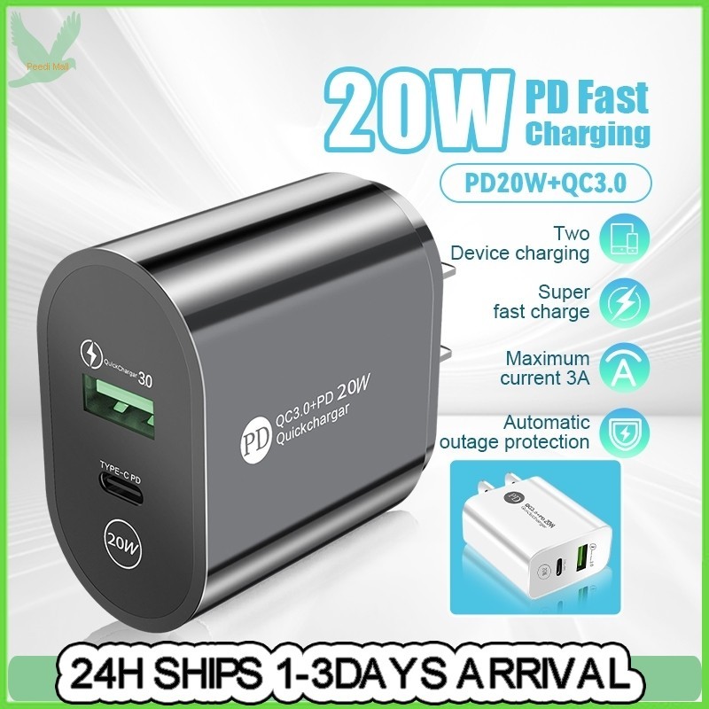 PD20W 2in1 Super Fast Charger USB Type C Charger 3A QC/PD3.0 Portable ...