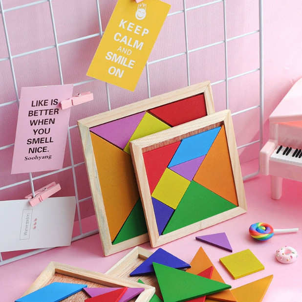 Hanji 7pcs DIY Colorful Tangram Puzzle Dissection Wood Puzzle Flat ...