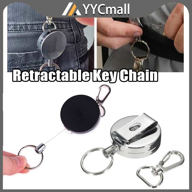 Retractable Keychain Ring Retractable Key Chain Anti-theft Badge Holder ...