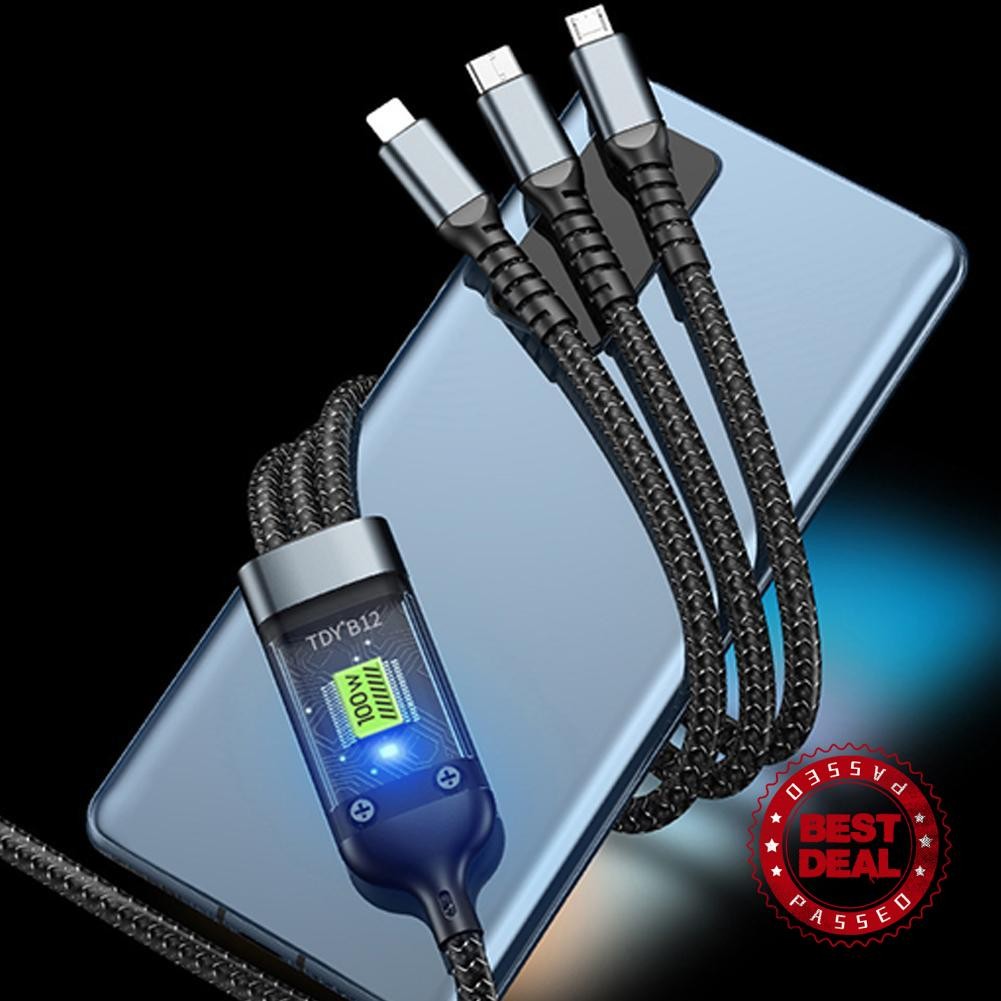 One To Three Fast Charging Cable 100w Transparent Digital Display Super ...