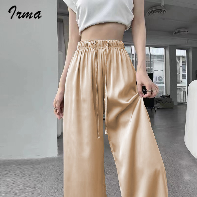 Champagne Satin Wide-Leg Pants Women's Clothing 2024 Summer New High ...