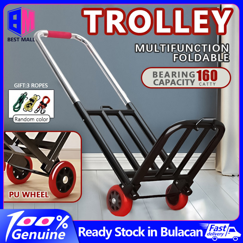 Foldable Trolley Cart Heavy Duty Push With Wheels PU Pulley Trolley ...