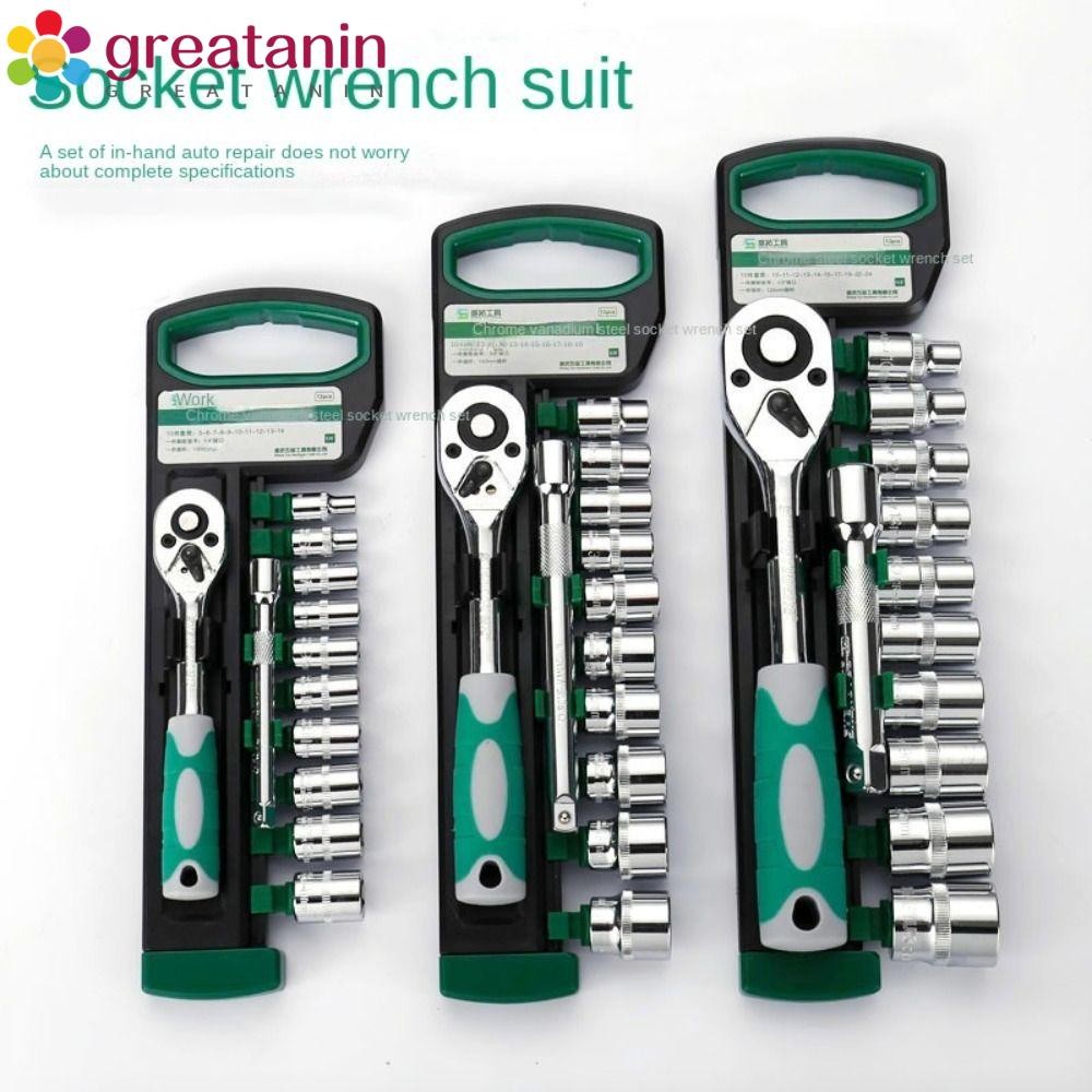 GREATANIN Socket Wrench Set, Chrome Vanadium Steel Short Long Ratchet ...