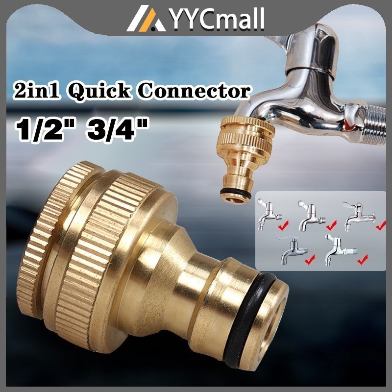 1/2"3/4" Brass Garden Tap Adapter Faucet Hose Connector Garden Watering ...