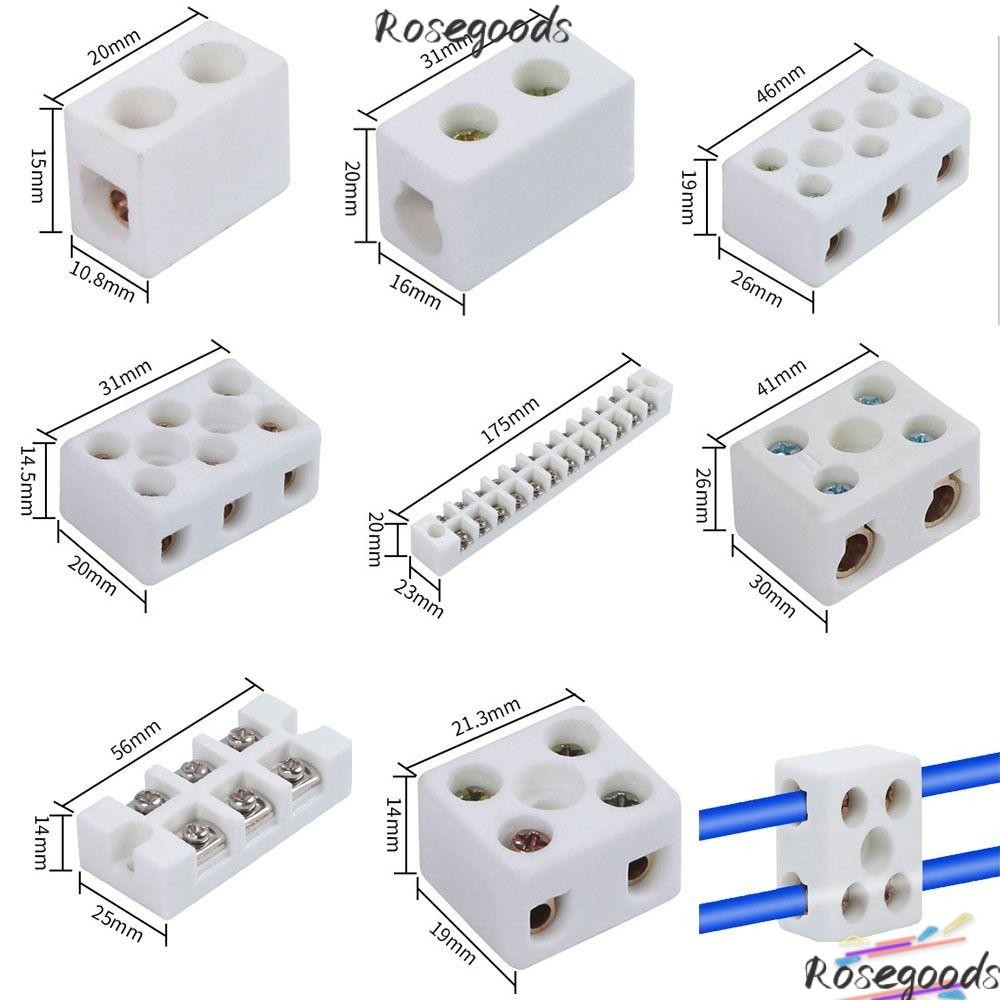 ROSE Ceramic Wiring Terminal Block, 2 In 2 Out 1 In 1 Out Screw Wire ...
