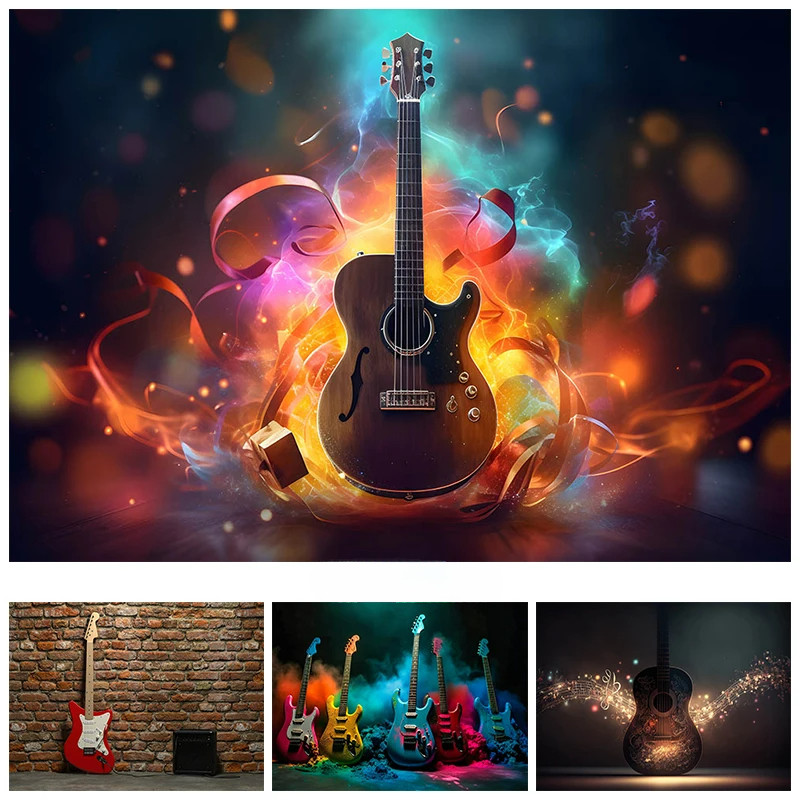 Flame Guitar Backdrop Photography Music Art Performer Baby Birthday ...